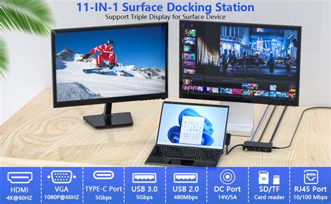 Microsoft Surface Dock 2 Surface Triple Display Dock With 4k 60hz Hdmi Vga 11 In 1