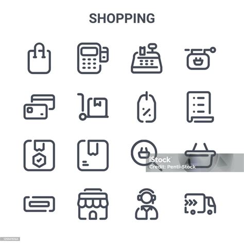 16 개의 쇼핑 컨셉 벡터 라인 아이콘 세트입니다 서비스 지점 Cit 카드 목록 검색 상점 배달 운영자 할인 날씬한에 대한 스톡