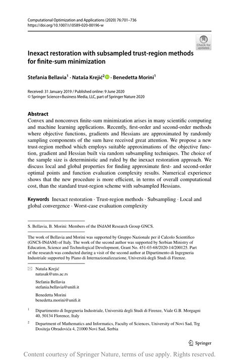 Inexact Restoration With Subsampled Trust Region Methods For Finite Sum Minimization Request Pdf