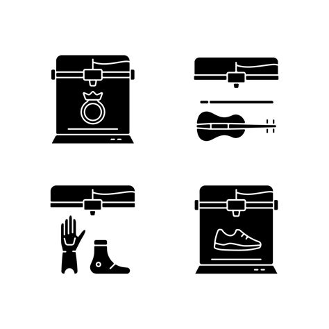 building 3d objects process black glyph icons set on white space