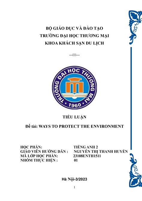 TA BỘ GIÁO DỤC VÀ ĐÀO TẠO TRƯỜNG ĐẠI HỌC THƯƠNG MẠI KHOA KHÁCH SẠN DU LỊCH
