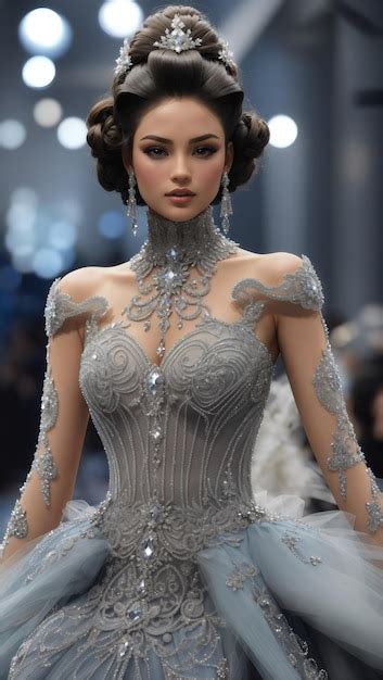 Premium Ai Image Couture Model Wearing A Shiny Silver Dress