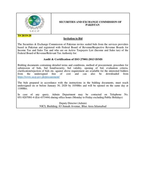 Final Draft Bidding Documents Audit Certification Of Iso 27001 2013