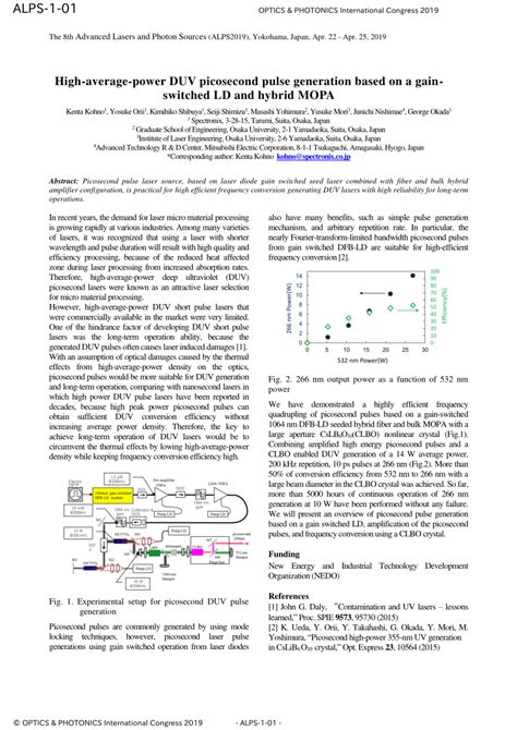 Pdf High Average Power Duv Picosecond Pulse Generation Based On A