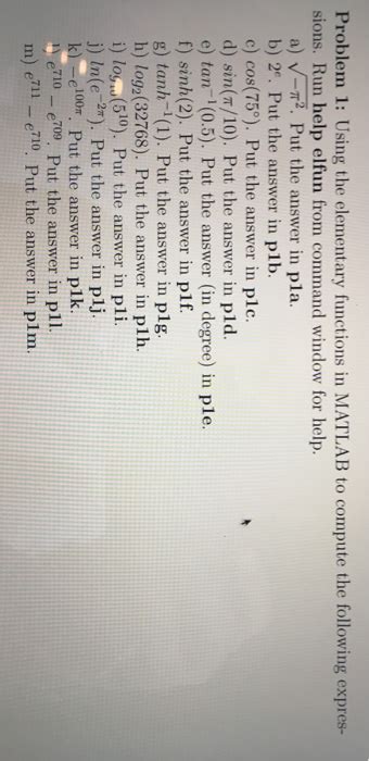 Solved Problem 1 Using The Elementary Functions In Matlab
