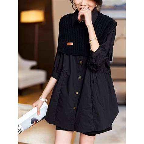新品价229元2 7新品 抢先加购素木女装时尚假两件衬衫8F 素木旗舰店