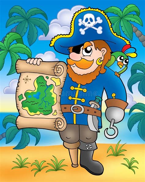Pirata Con El Catalejo Y El Loro Ilustración del Vector Ilustración de correa mano 9077158
