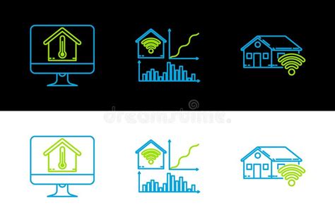 Definir A Linha Smart Home Com A Temperatura E O ícone Da Casa Do