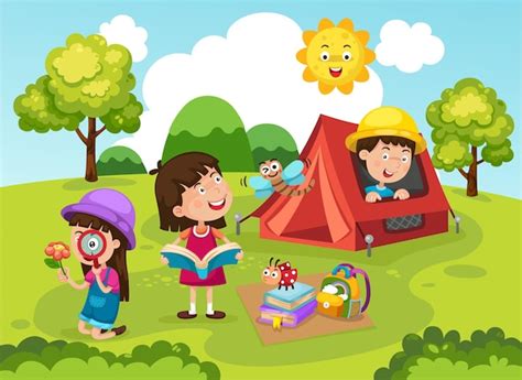 Campamento de verano para niños Vector Premium
