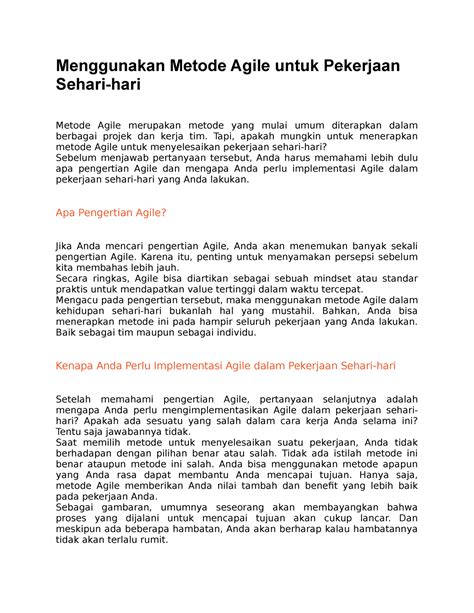 Menggunakan Metode Agile Untuk Pekerjaan Sehari Hari Menggunakan