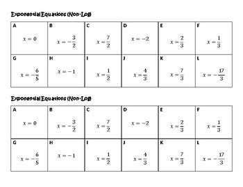 Algebra Versatiles Card Sort Solving Exponential Equations Non Log