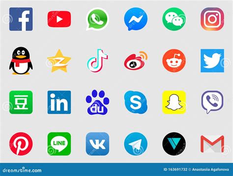 Set Of Icons For Social Networking Service Editorial Photography Image Of International Line