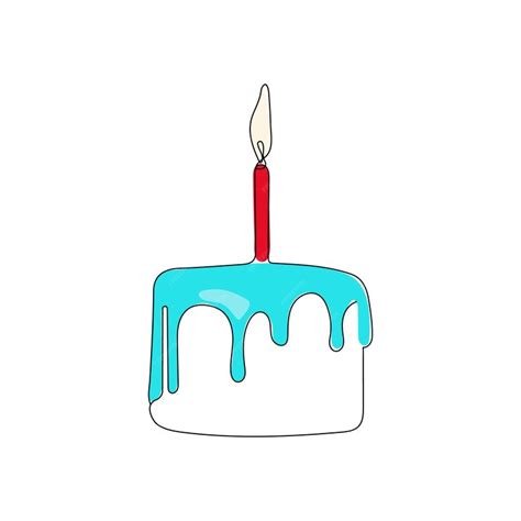 연속적인 라인 아트 드로잉 스타일로 상단에 촛불이 있는 생일 케이크 벡터 일러스트 레이 션 프리미엄 벡터