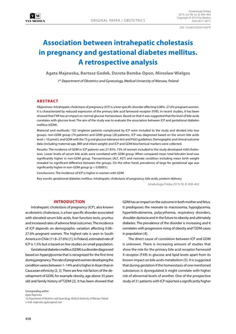 Pdf Association Between Intrahepatic Cholestasis In Pregnancy And