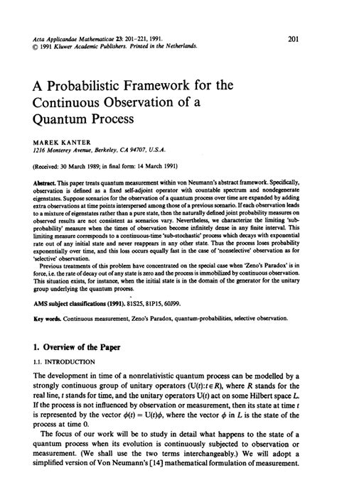Pdf A Probabilistic Framework For The Continuous Observation Of A Quantum Process