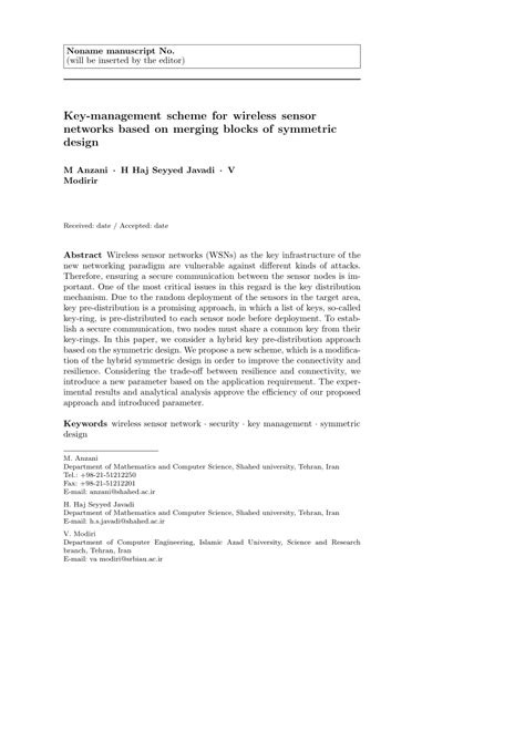 Pdf Key Management Scheme For Wireless Sensor Networks Based On