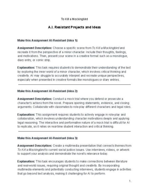 To Kill A Mockingbird Ai Resistant Project And Ideas Tpt