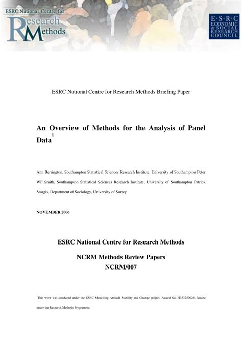 PDF An Overview Of Methods For The Analysis Of Panel Data