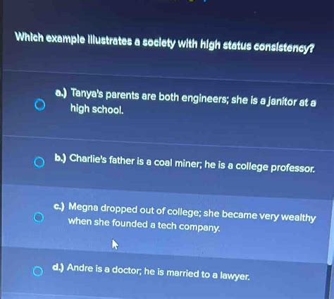 Solved Which Example Illustrates A Society With High Status