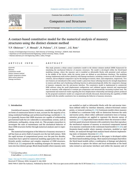 Pdf A Contact Based Constitutive Model For The Numerical Analysis Of