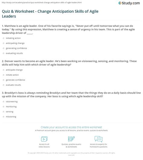 Quiz Worksheet Change Anticipation Skills Of Agile Leaders Study Com