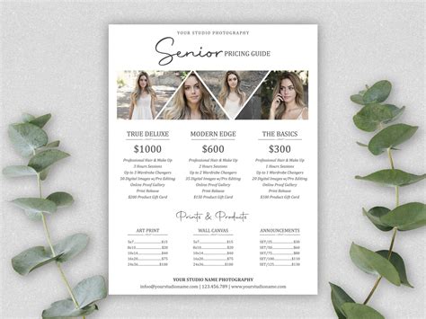 Senior Photography Pricing Guide Template Price Guide List Senior