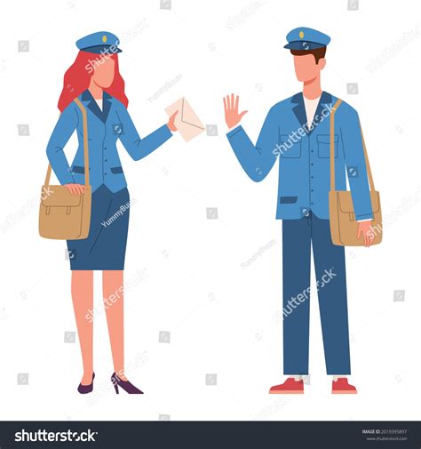 Postman Characters Woman Man Mailman Blue Stock Vector Royalty Free