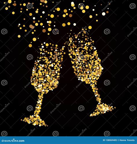 Golden Glass With Champagne A Black Background Stock Vector