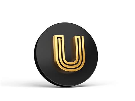 로얄 골드 현대 글꼴 엘리트 3d 알파벳 문자 U 블랙 3d 버튼 아이콘 3d 그림 프리미엄 사진