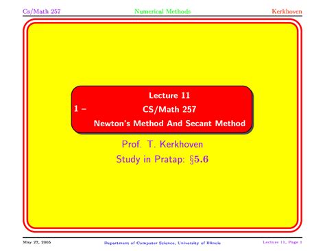 Lecture Slides On Newtons Method And Secant Method Cs 257 Docsity