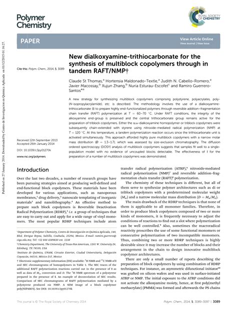 Pdf New Dialkoxyamine Trithiocarbonate For The Synthesis Of Multiblock Copolymers Through In