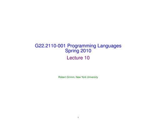 Lec10 Lecture Notes 10 Programming Languages Spring 2010 Lecture 10