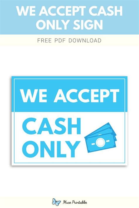 Printable We Accept Cash Only Sign Template