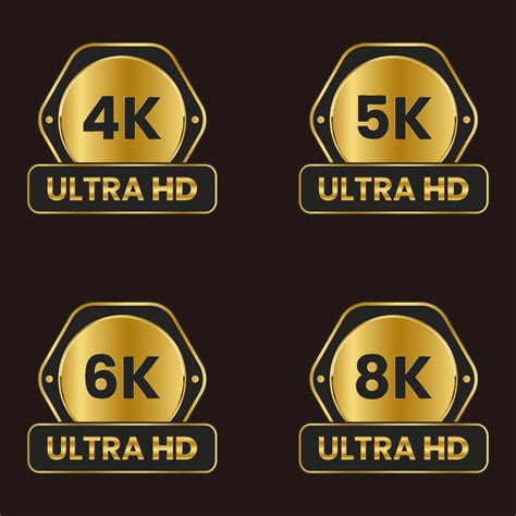Video Size Resolution Icon Label 4k 5k 6k 8k Ultra Hd Button Set