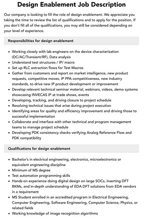Design Enablement Job Description Velvet Jobs