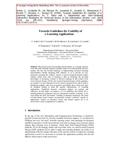 Pdf Towards Guidelines For Usability Of E Learning Applications Manuela Tersigni