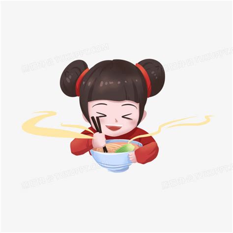 手绘卡通女孩吃龙须面元素png图片素材下载卡通png熊猫办公