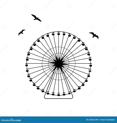 Ferris Wheel Vector Monochrome Illustration Isolated On White