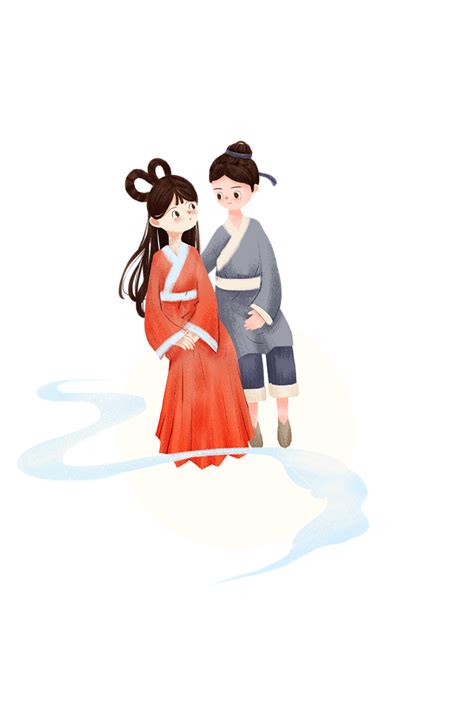 七夕节牛郎织女手绘插画卡通可素材png元素背景图片创意设计海报首页专题情侣情人节