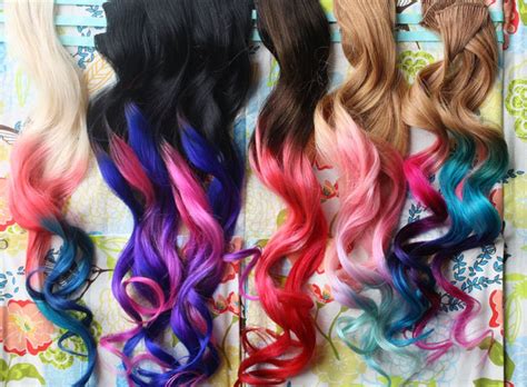 Custom Ombre Dip Dyed Hair Clip In Hair Extensions Tie Dye Tips