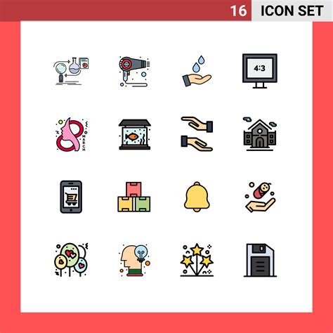 Set Of 16 Vector Flat Color Filled Lines On Grid For Eight Tv Machine