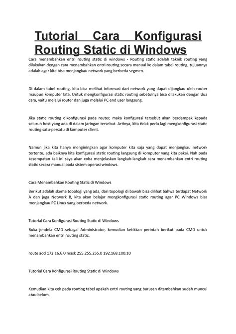 Tutorial Cara Konfigurasi Routing Static Di Windows Tutorial Cara Konfigurasi Cara Menambahkan