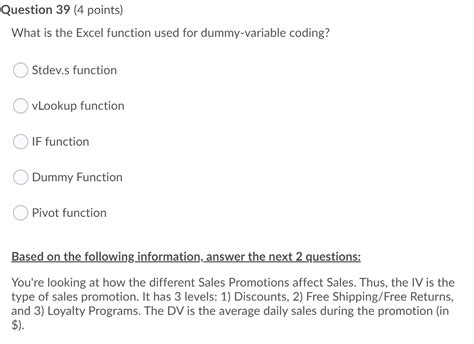 Solved Question 39 4 Points What Is The Excel Function