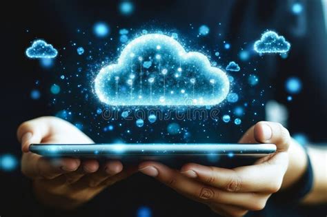 A Person Holding A Tablet With A Cloud Computing Icon On The Screen Stock Illustration