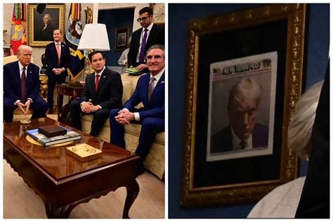 Donald Trump Hangs Infamous Mugshot Outside The Oval Office The Standard