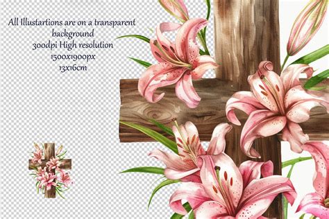 Lily Cross Watercolor Clipart Baptism Clipart Floral Crosses Clipart Lily Flowers Clipart