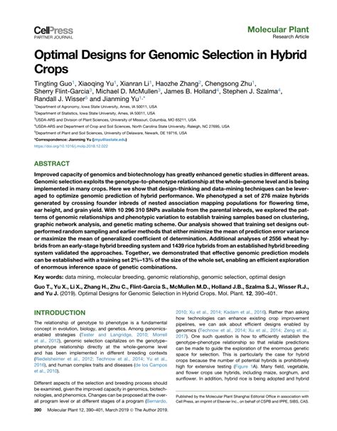 Pdf Optimal Designs For Genomic Selection In Hybrid Crops
