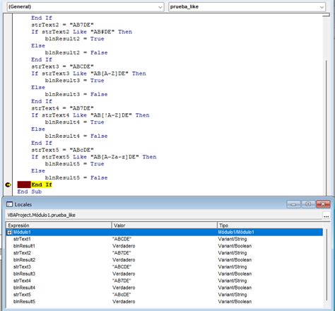 vba operador like automate excel