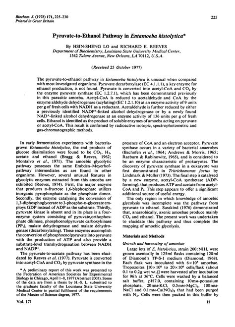[pdf] Pyruvate To Ethanol Pathway In Entamoeba Histolytica