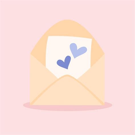 ハートの封筒。バレンタインデーのラブレターフラット スタイルのロマンチックなかわいいイラスト。 プレミアムベクター